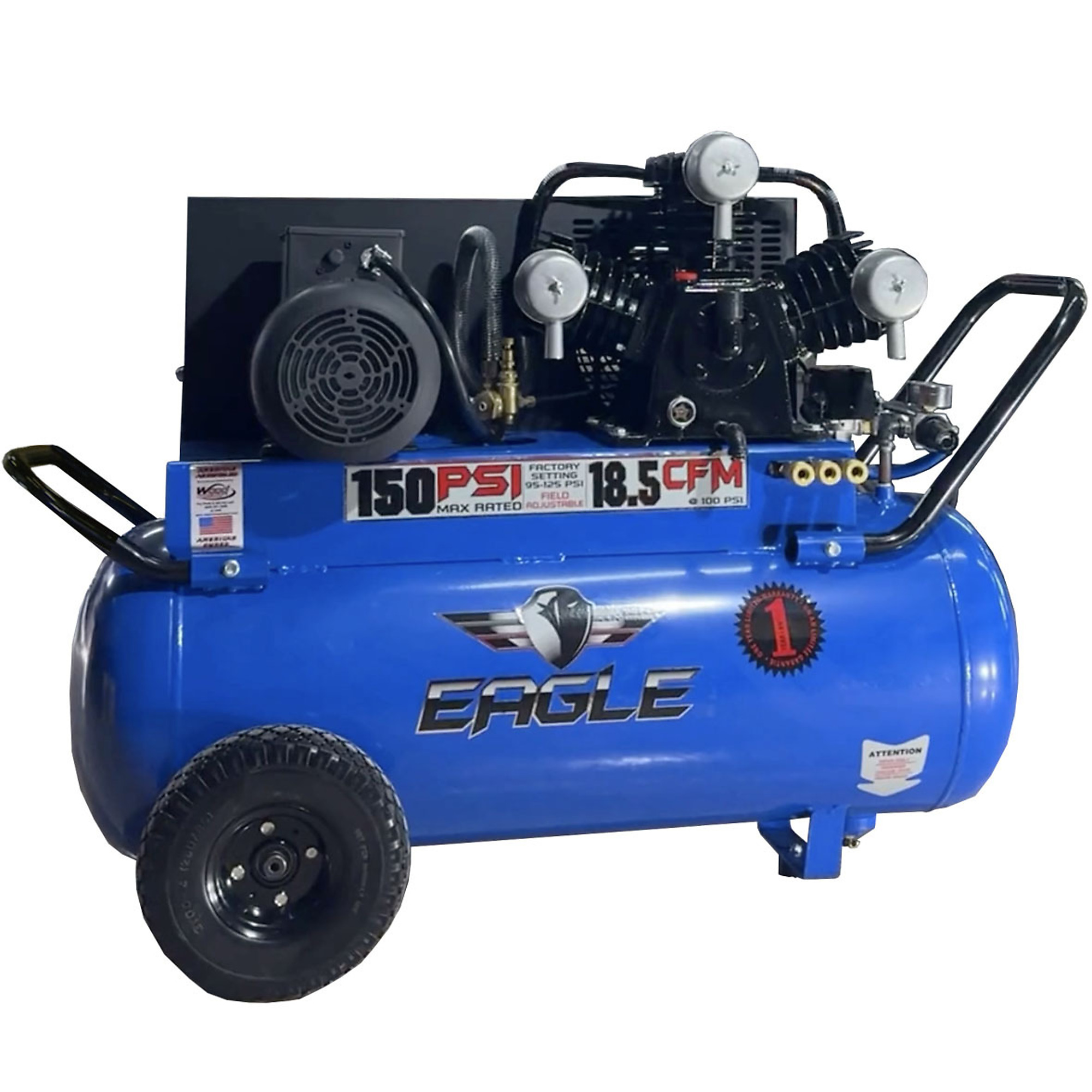 EAGLE, 18.5 CFM Portable Air Compressor, Horsepower 5 HP, Air Tank Size 25 Gal, Model# P5125H1 ...